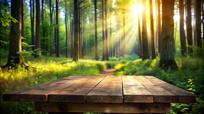 Sun-Dappled Forest Table AI Generated Stock Illustration - Illustration ...