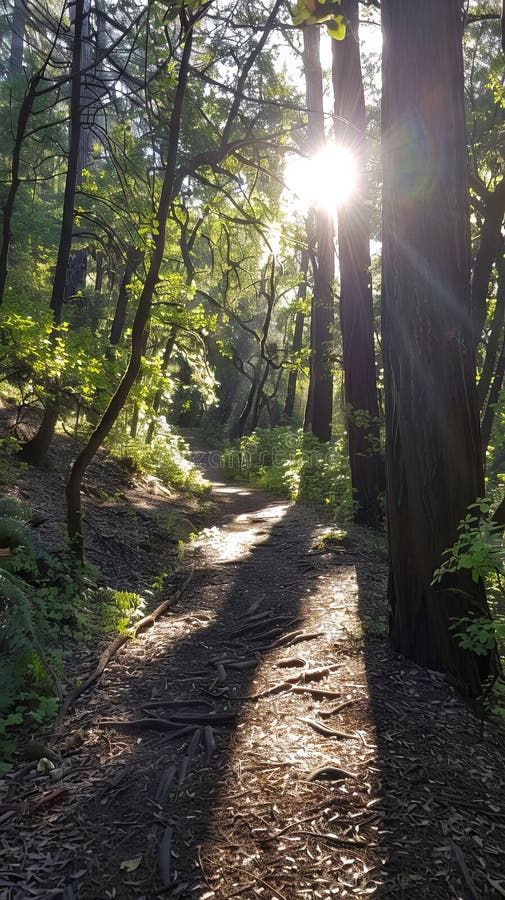 Sun-dappled Forest Trails Beckoning Exploration Stock Illustration - Illustration of tourism ...