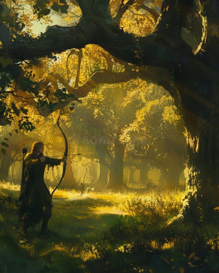 A Sundappled Glade in Sherwood Forest with Robin Hood Practicing ...