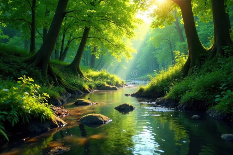 Sun Dappled Stream, Emerald Canopy, Tranquil Flow, Tranquil, Scene ...