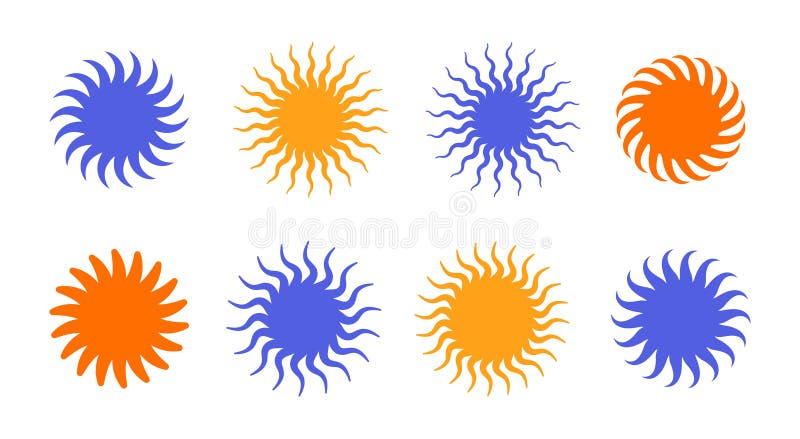 Sun Decorative Elements, Funky Style Contemporary Graphic Elements ...