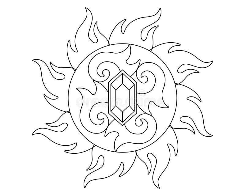 Sun Decorative Stylized Element with Gem and Flame - Vector Editable ...