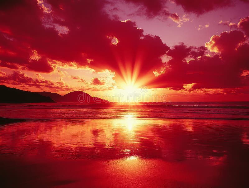 The Sun Descending Beyond the Horizon of the Ocean Stock Image - Image ...