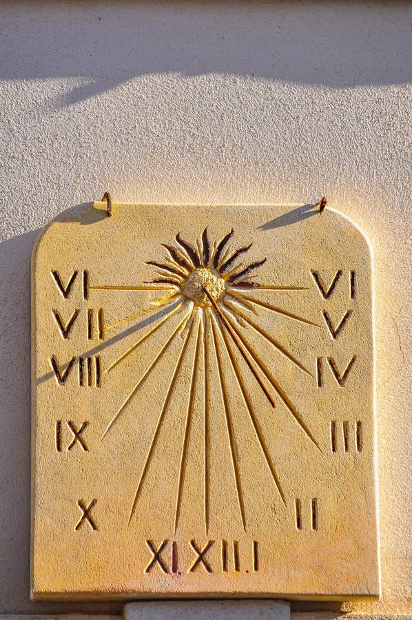 Sun Dial Clock, on External, Limestone House Wall, Late Afternoon Stock ...