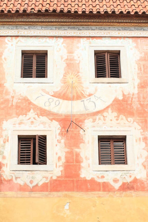 Sun-dial stock image. Image of watch, time, krumlov, windows - 72073277