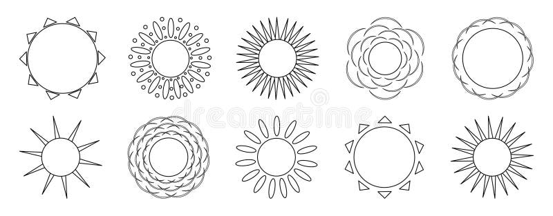 Sun with Different Variations of Rays, Set Stock Illustration ...