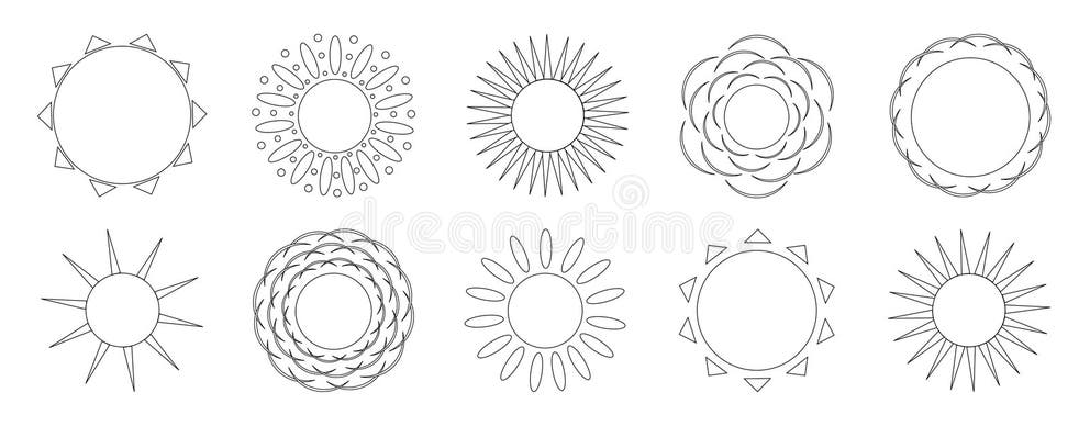 Sun with Different Variations of Rays, Set Stock Vector - Illustration ...