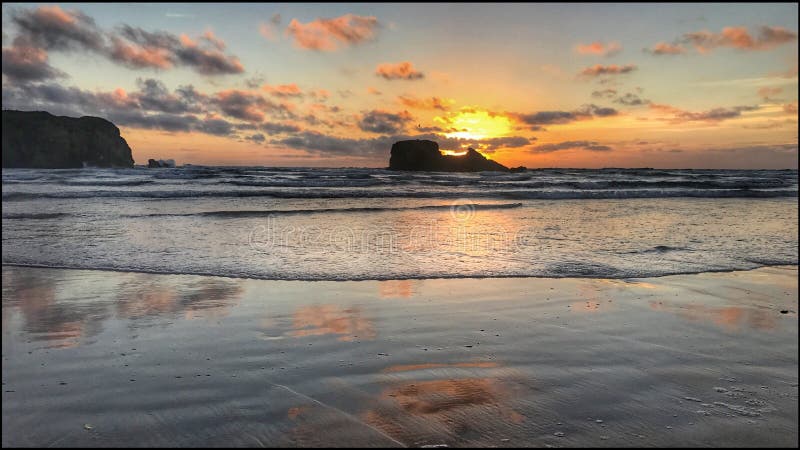 Perranporth sunset stock photo. Image of cornwall, sunset - 119103010