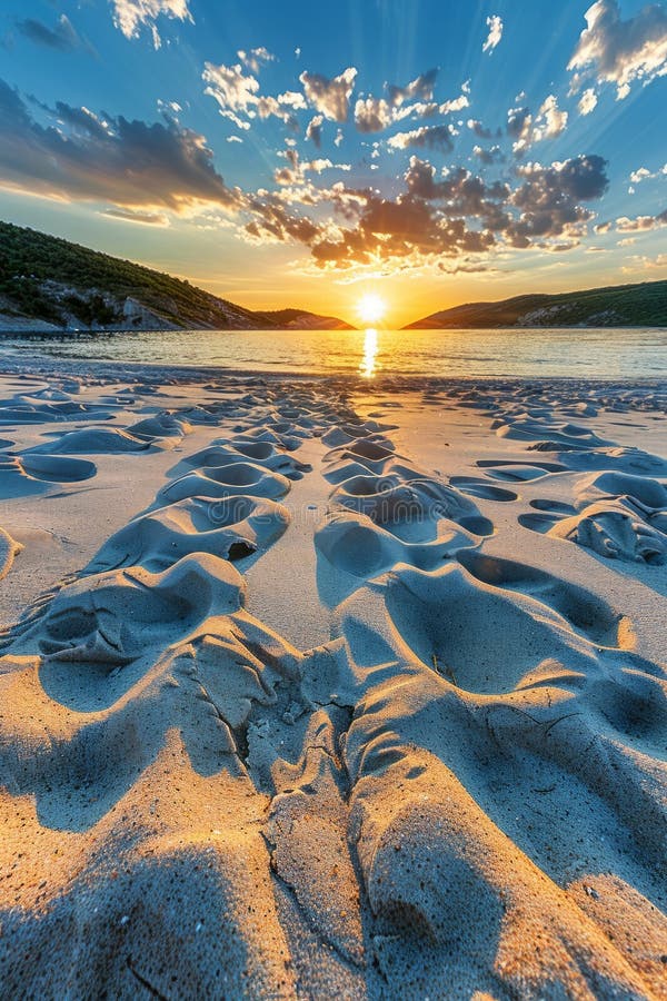 The Sun Dips Below the Horizon, Casting a Warm Glow Over the Sandy ...