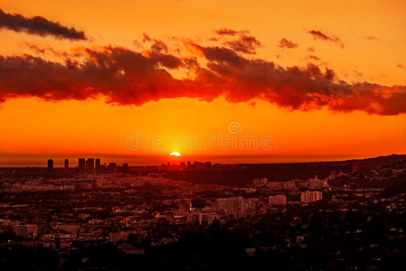 Sun Dips Below Los Angeles Horizon Stock Photo - Image of downtown ...