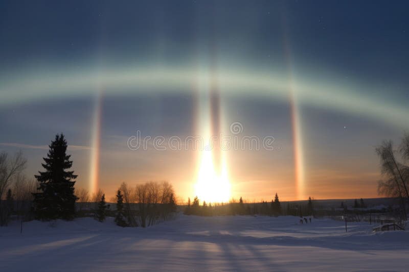Sun Dogs in Sky with Northern Lights in Background Stock Illustration ...