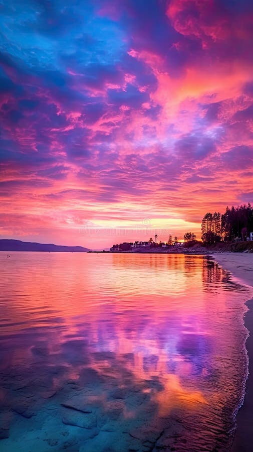 Sun down on the ocean side stock illustration. Illustration of clouds ...