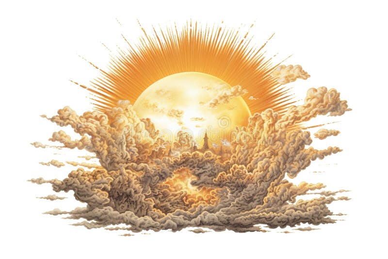 Sun Drawing with Clouds Isolated on White Background. Generated by AI ...