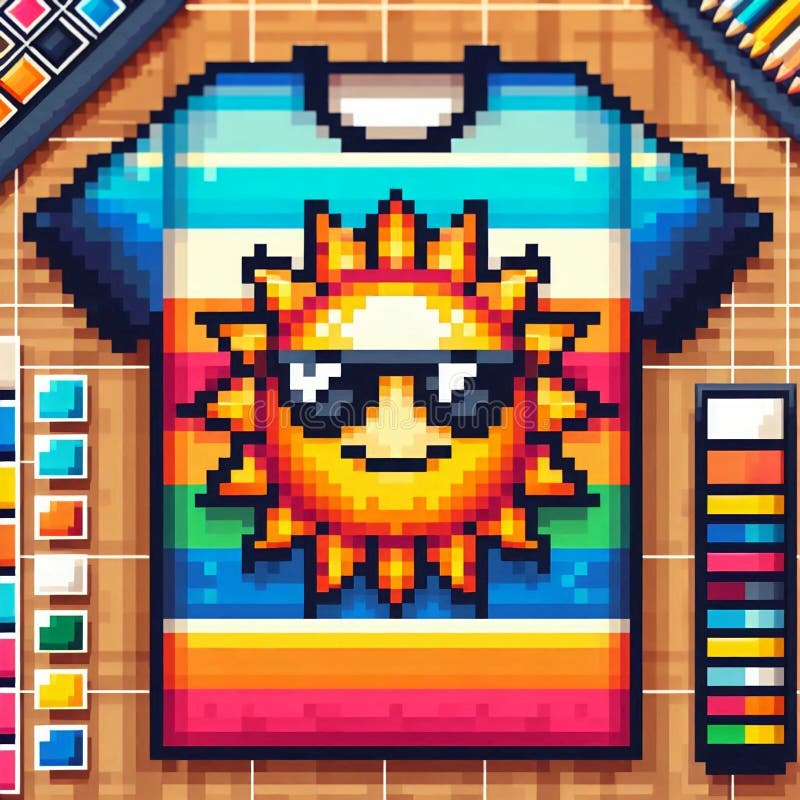 Sun Drawing Shirt Design, Pixel Art Stock Illustration - Illustration ...