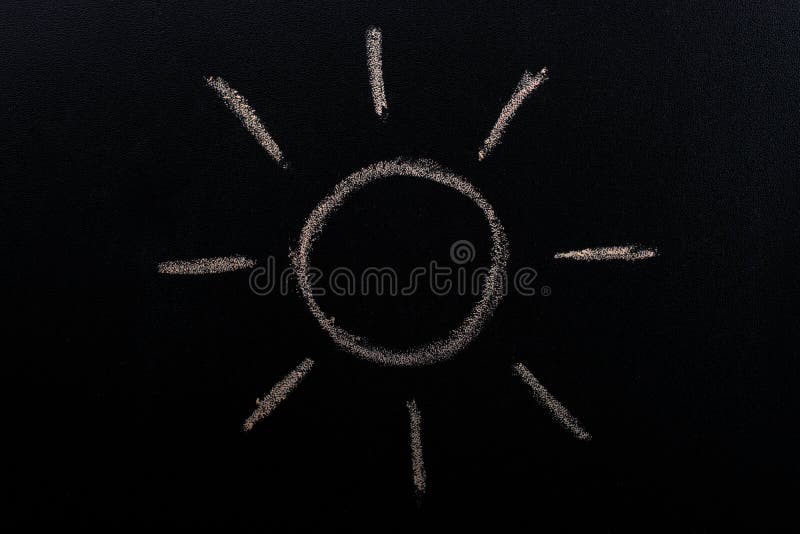 Sun Drawn with Chalk Shape on Blackboard Stock Image - Image of board ...