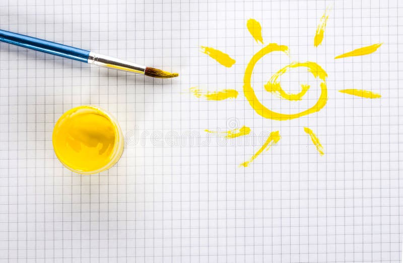 The Sun is Drawn in a Notebook Stock Photo - Image of learning, objects ...