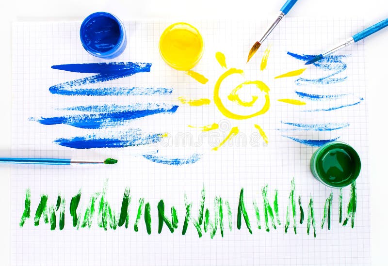 The Sun is Drawn in a Notebook Stock Image - Image of paper, write ...