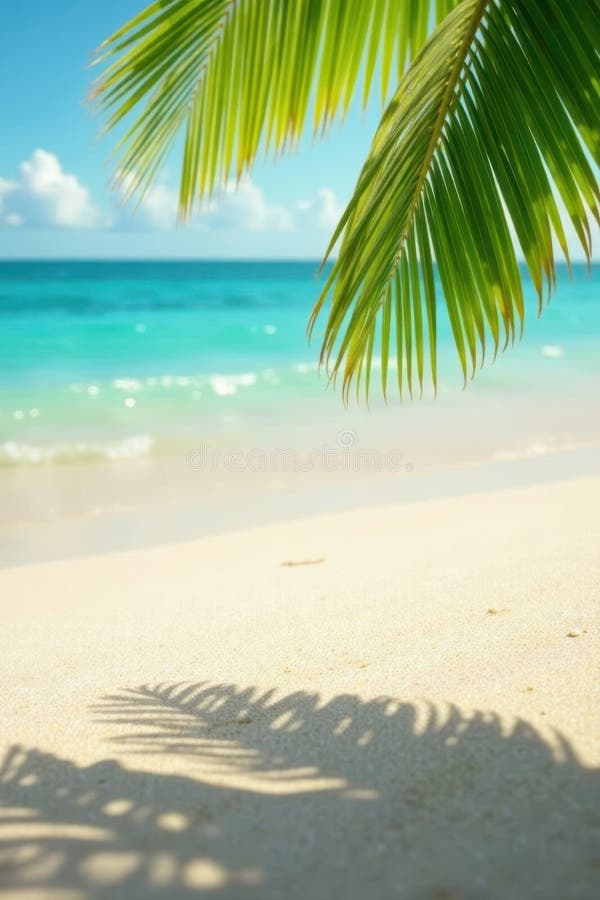 Sun Drenched Beach Sand, Sharp Coconut Leaf Shadow, Blurred Ocean ...