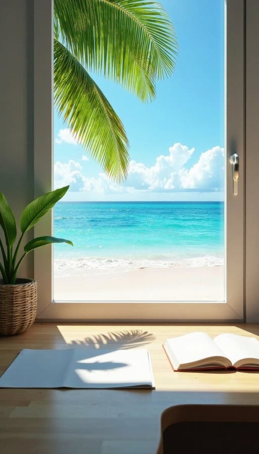 Sun Drenched Beach Scene on a Minimalist Desk , Desk, Coastal, Seashore ...