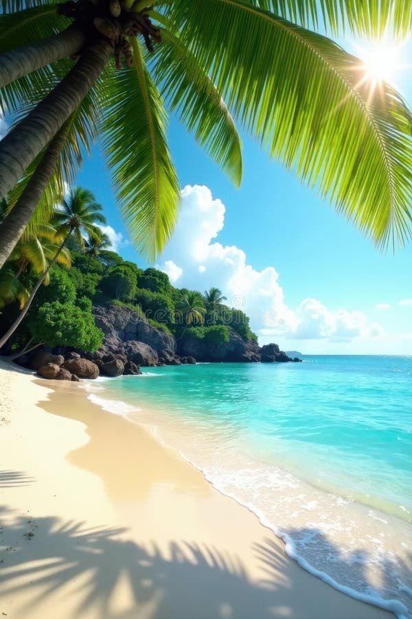 Sun Drenched Beach, Turquoise Water, Palm Trees, Trees, Beach Stock ...