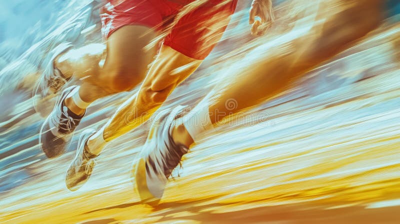 A Sun-drenched Close-up of a Runner S Feet Racing Along a Track. Stock ...