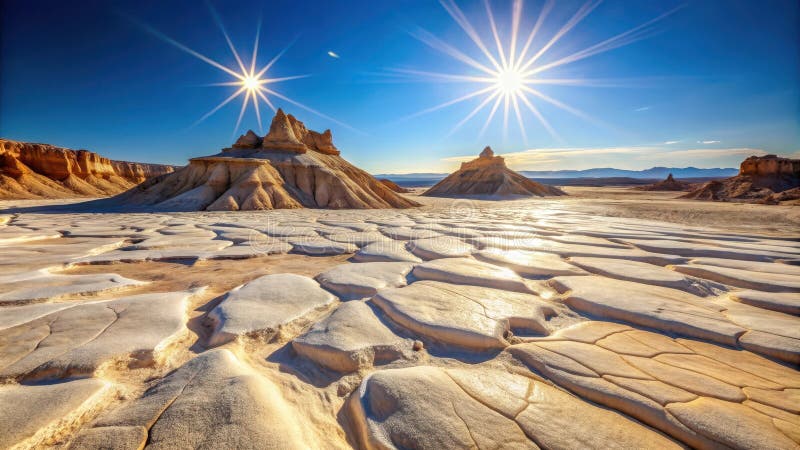 Sun Drenched Desert Landscape with Unique Rock Formations. Generative ...