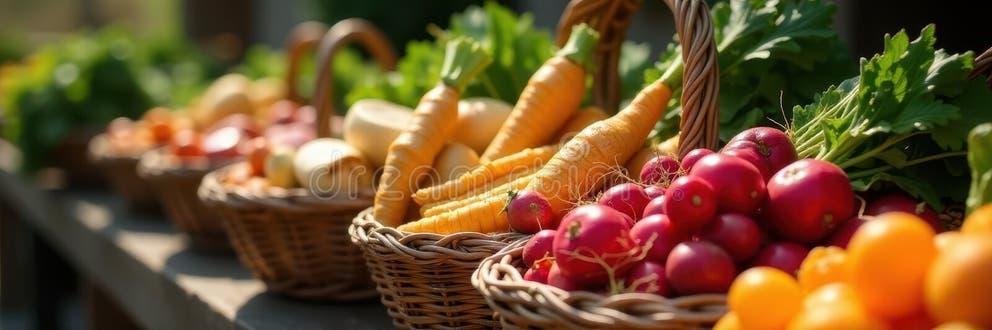 Sun Drenched Display of Root Vegetables in Wicker Baskets , Food, Root ...