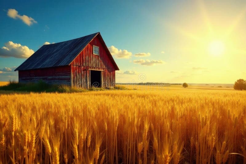 Sun Drenched Fields of Golden Wheat, Weathered Barn , Sky, Gold ...