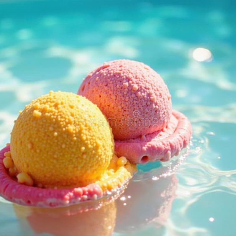 Sun Drenched Ice Cream Scoops, Vibrant Colors, Dynamic Water Splash ...