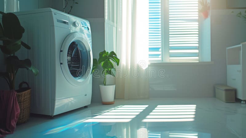 Sun-drenched Laundry Room with Modern Washing Machine Stock Photo ...