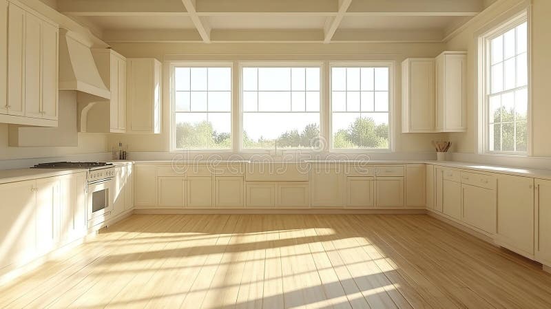 Sun-drenched, Light-filled Kitchen with Large Windows Stock ...