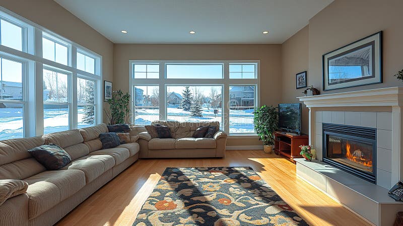 Sun-drenched Living Room with a View Stock Illustration - Illustration ...