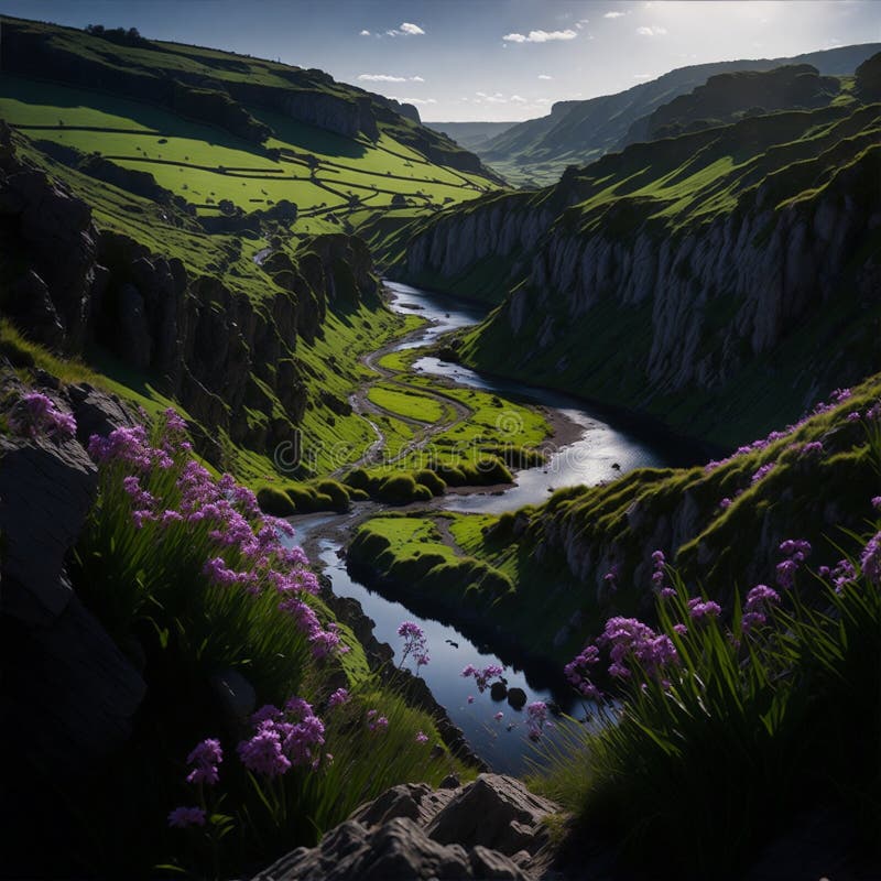 A Sun-drenched Panorama of Cheddar Gorge, with Its Winding River and ...