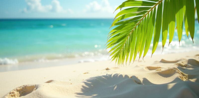 Sun Drenched Sand Sharp Coconut Leaf Shadow Blurred Ocean Summer Stock ...