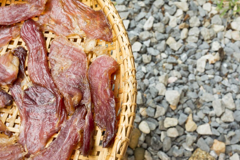 Sun Dried Beef on the Threshing Basket Stock Image - Image of ...