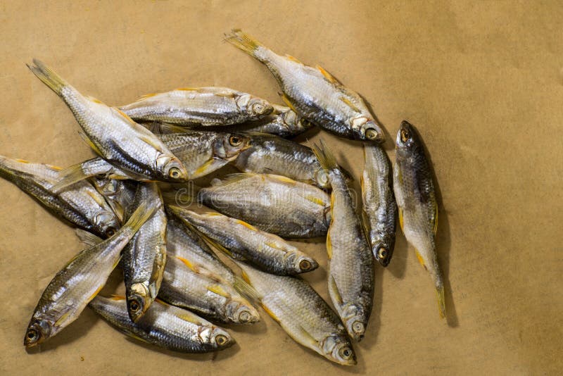 Sun Dried Fish. Fish on the Brown Craft Paper. Bleak. Stock Image ...