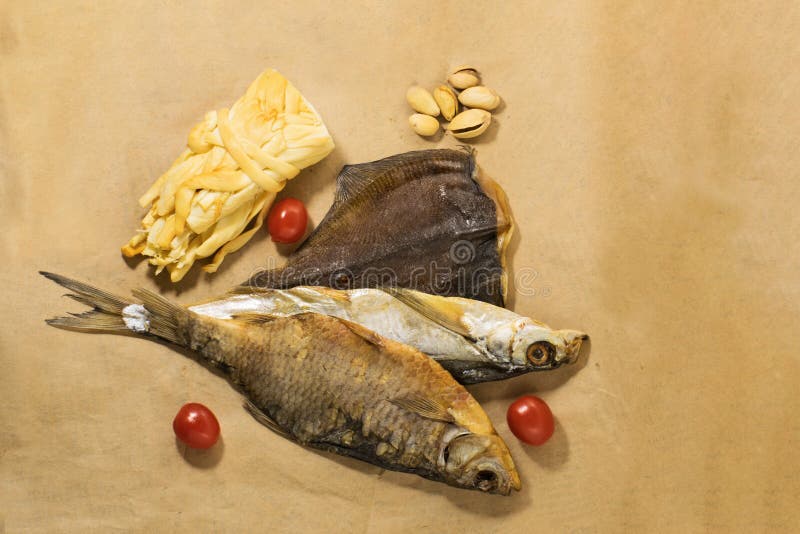 Sun Dried Fish. Fish on the Brown Craft Paper. Bleak. Stock Photo ...