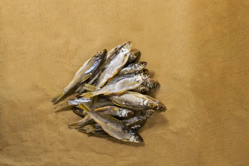 Sun Dried Fish. Fish on the Brown Craft Paper. Bleak. Stock Photo ...