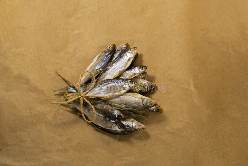 Sun Dried Fish. Fish on the Brown Craft Paper. Bleak. Stock Image ...