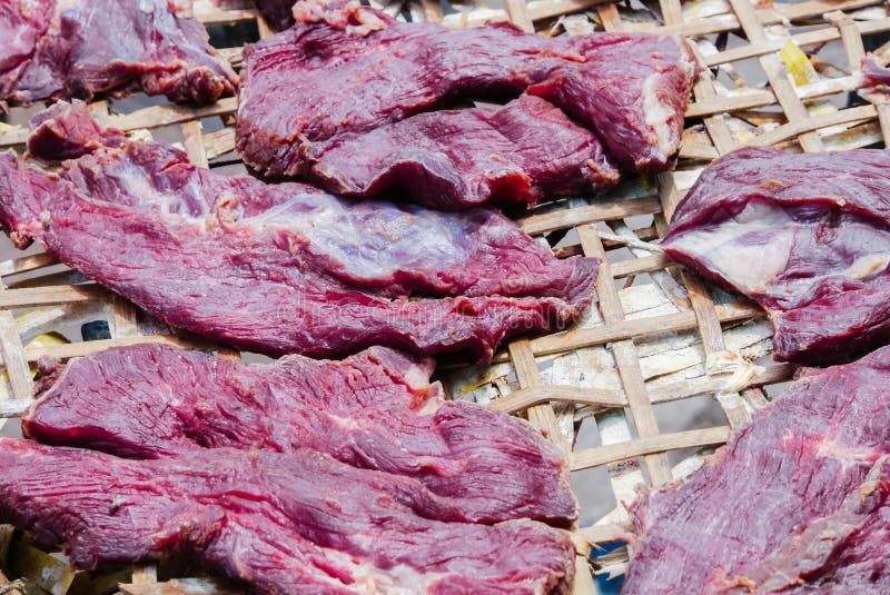 Sun-dried Meat on the Basket Stock Image - Image of food, fishing ...