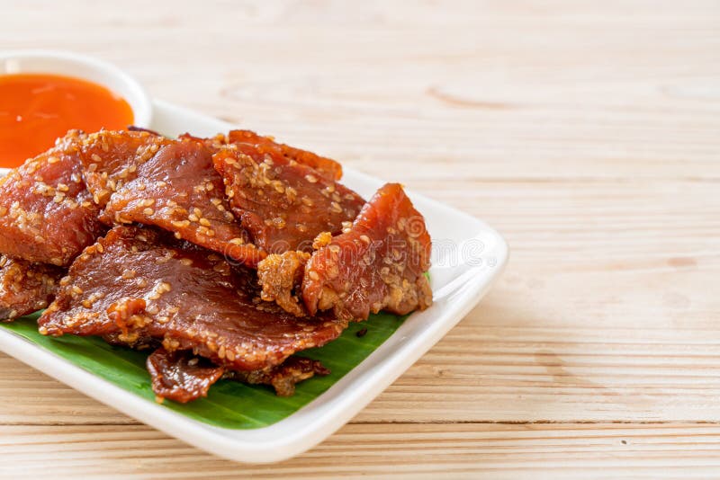 Sun dried pork with sauce stock photo. Image of asia - 186219056