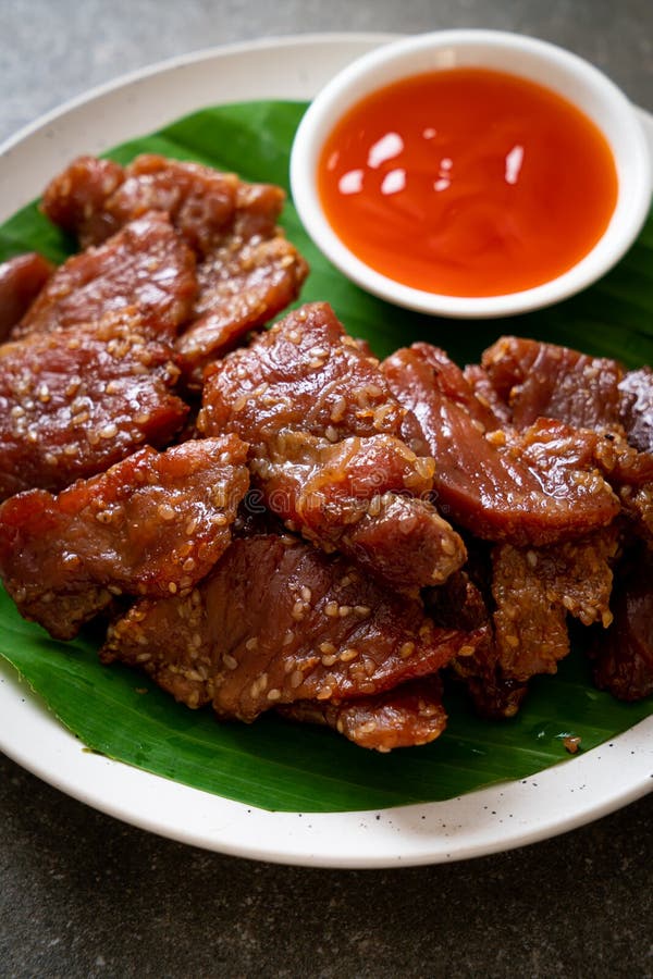 Sun dried pork with sauce stock image. Image of healthy - 196746057