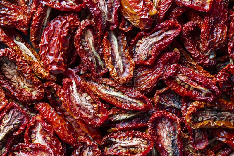 Sun Dried Red Tomato, Top View, Closeup. Background and Texture of ...