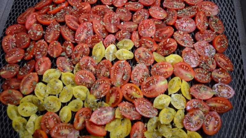 Sun-dried Red and Yellow Tomatoes Cooking Process. Stock Video - Video ...