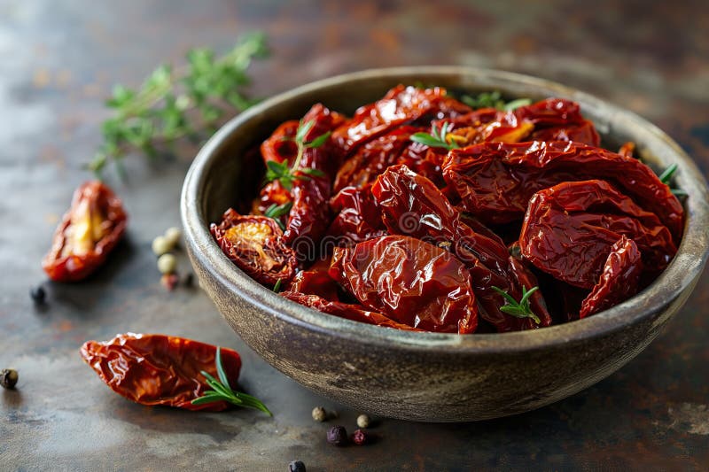Sun-dried Tomatoes with Spices and Herbs in a Plate Stock Illustration ...