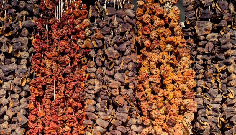 Sun Dried Vegetables Hanging Up at Turkish Grocery Stock Photo - Image ...