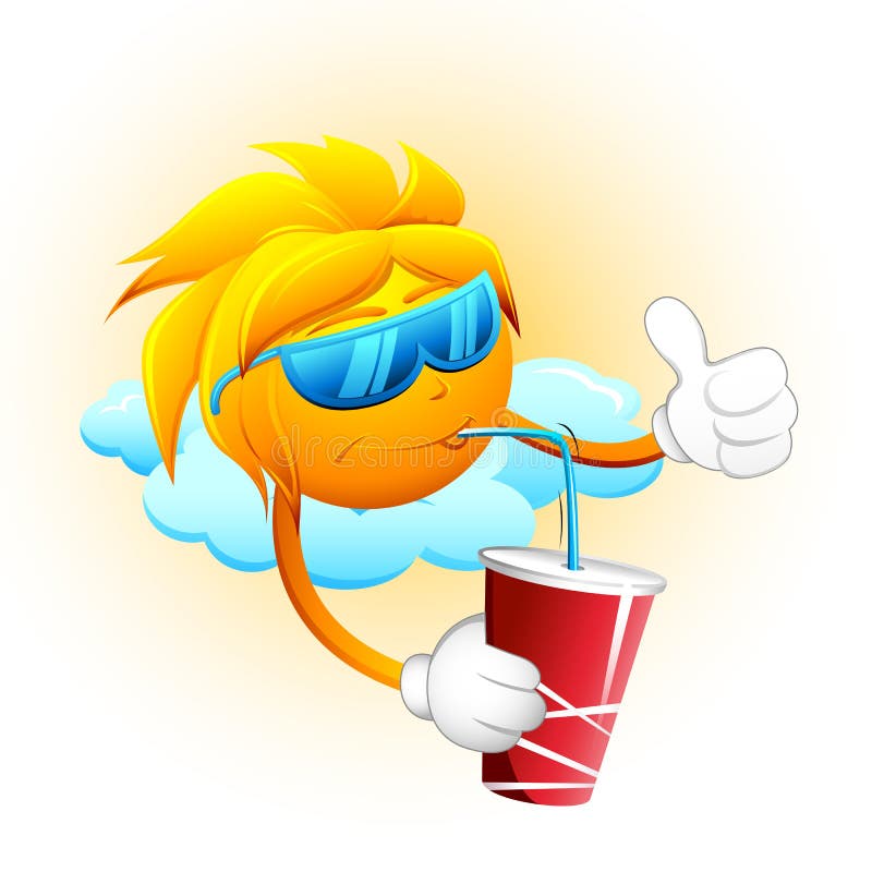 Sun Drinking Cold Drink stock illustration. Illustration of universe ...