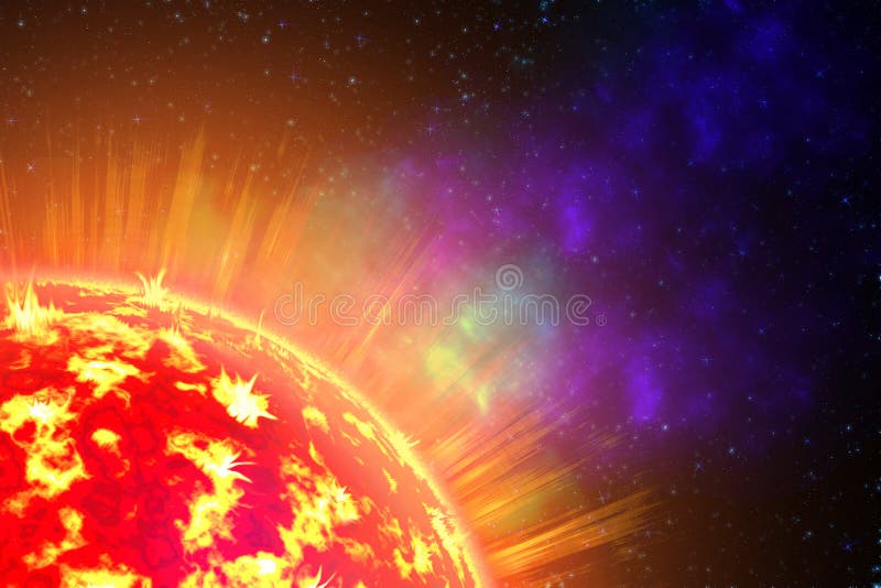 Sun and Earth in the Depths of Space. Scheme of Solar Radiation and ...