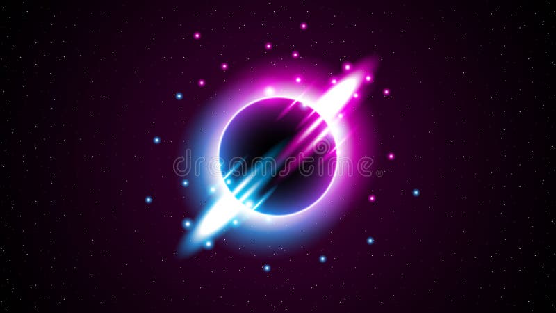 Sun Eclipse with Blue and Pink Fire on Dark Background, Vector. Moon ...