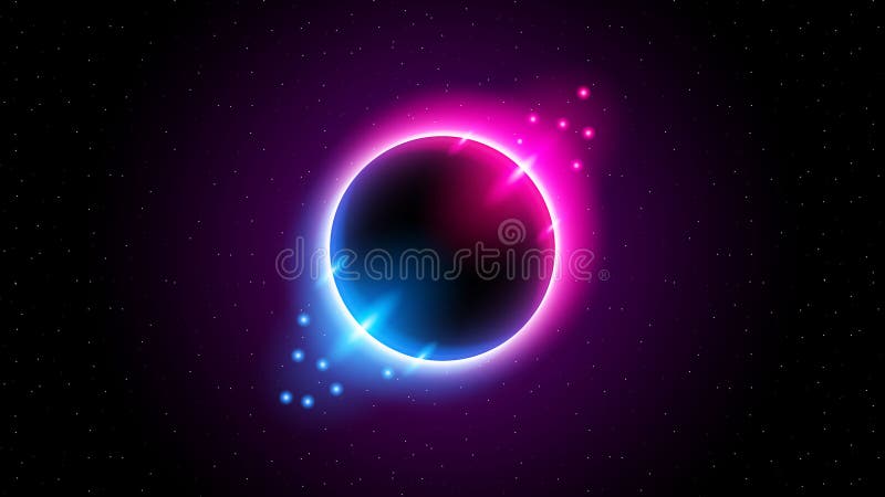 Sun Eclipse Purple Color Fire Dark Background Vector Moon Design Style ...